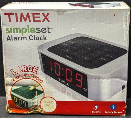 Rare Timex T123S Simple Set Alarm Clock with LED Display Silver New | eBay
