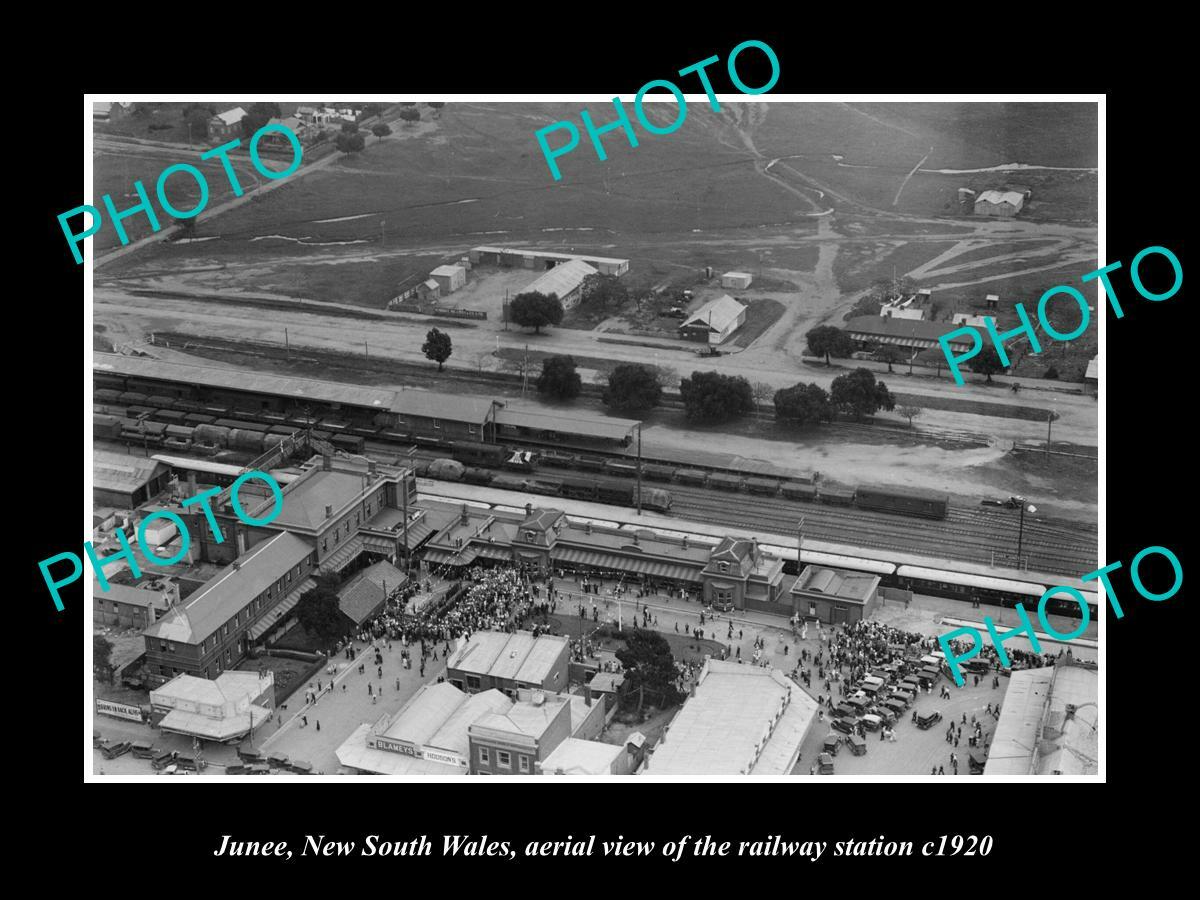 OLD POSTCARD SIZE PHOTO OF JUNEE NSW AERIAL VIEW OF THE RAILWAY STATION ...