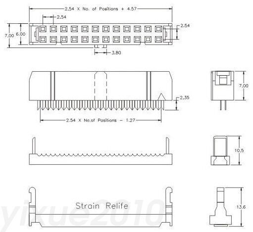 5Pcs Black 2.54mm Pitch 2x7 Pin 14 Pin IDC Female Header Cable ...