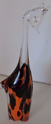 Blown Crystal Art Glass Giraffe Arnold Larson figurine Orange Black ...