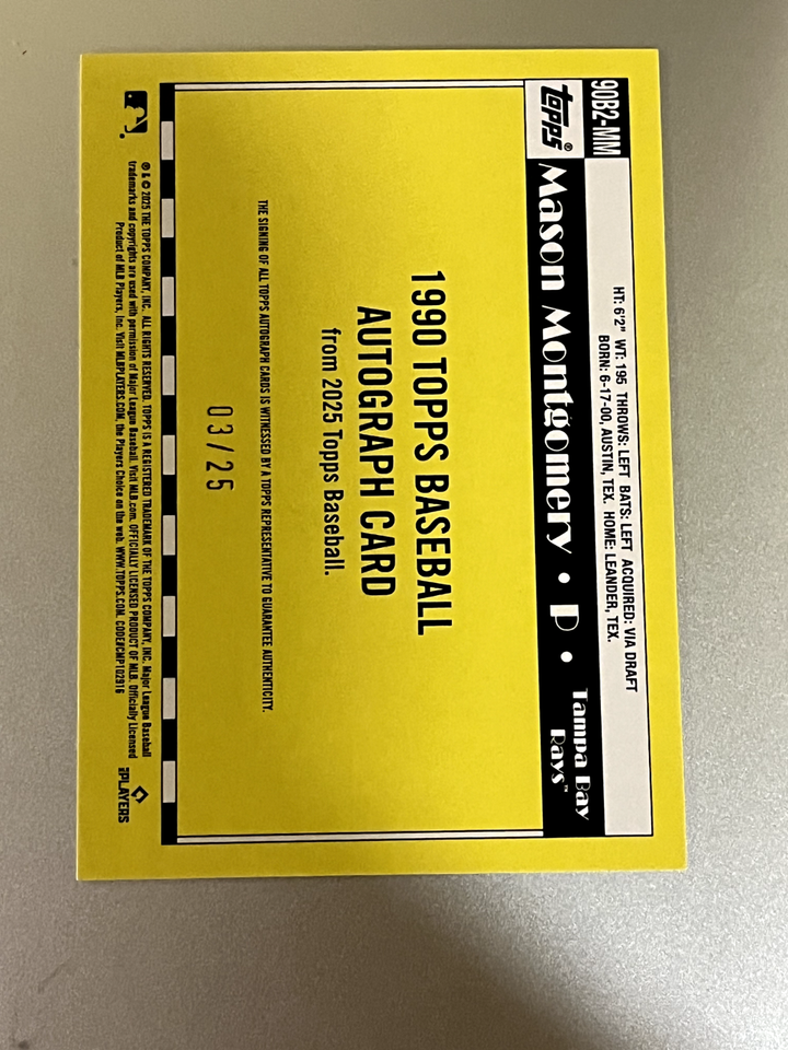 2025 Topps Series 2 - 1990 Topps Baseball Autographs Mason Montgomery ...