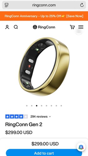 RINGCONN GOLD SMART RING GEN2-Mens Size 13 (fitness, sleep, wellness ...
