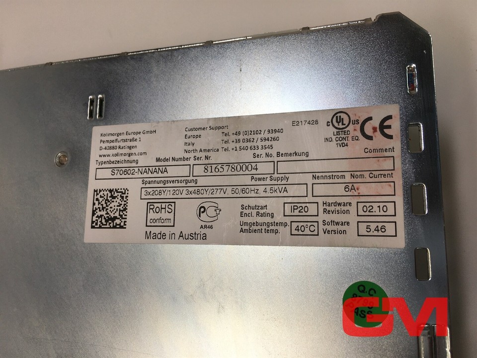 Kollmorgen S700 Servo Controller S70602-NANANA Drive 6A Hw 02.10 ...