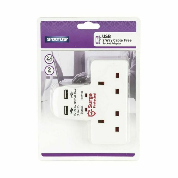 Status Surge Protected 2-Socket Power Adapter with 2 USB Ports - White ...