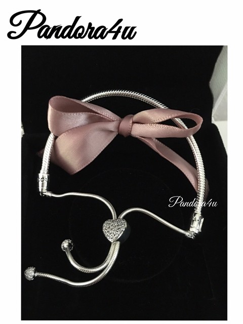Authentic PANDORA Pave Heart Adjustable Sliding Bracelet 598699c01 2020 ...
