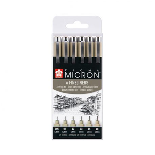 Set Of 6 Black Assorted Pigma Micron Fineliners Tips 005, 01, 02, 03 ...