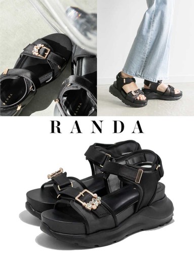 Randa Women's Combination Material Bijou Buckle Sandals Black Fast Ship ...