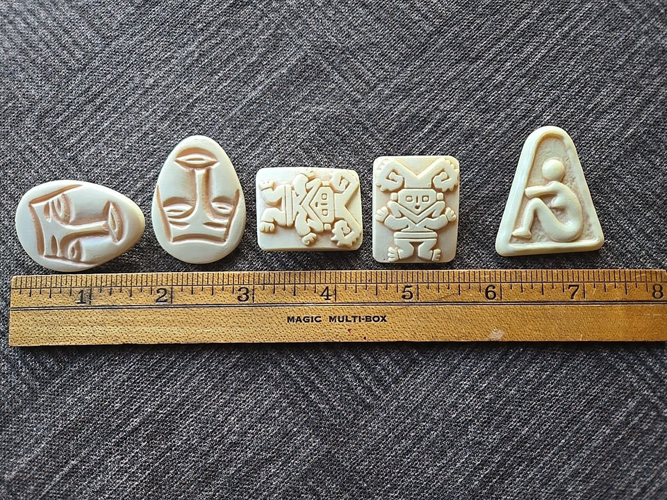 BUTTONS Mayan Tribal Lithic Taki Figural - Ivory Look Plastic - Relief ...