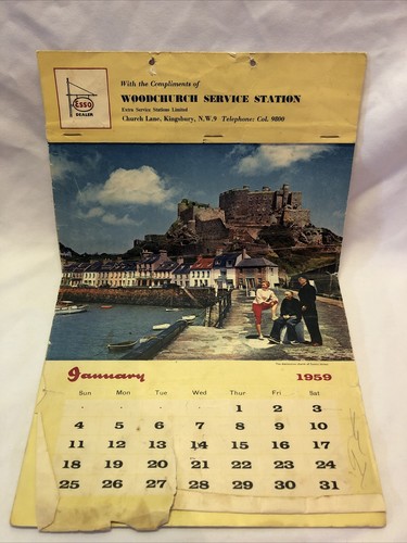 1959 Esso Calendar - Woodchurch Service Station,Church Lane,Kingsbury ...