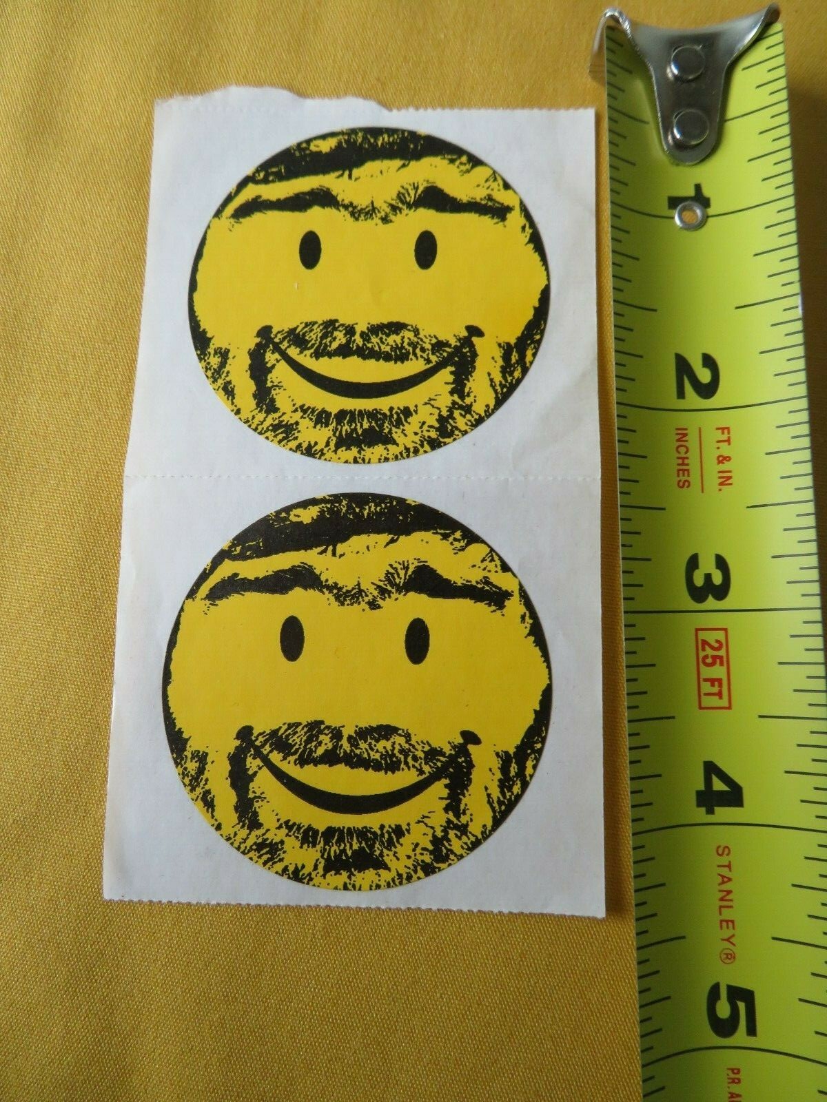 2 Yellow Happy Face 2" Stickers with Hair, Eyebrows, Mustache, and ...