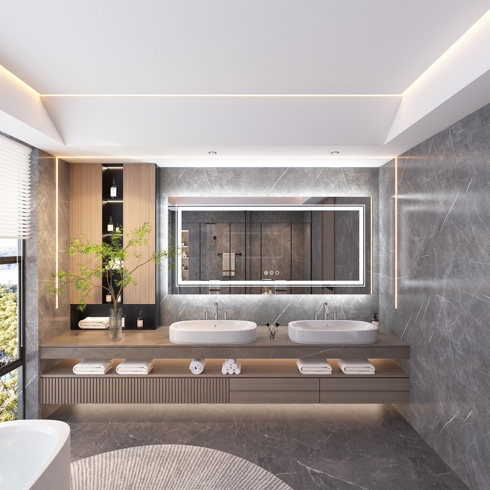 WISFOR LED Bathroom Mirror with Front and Backlit, Anti-Fog Memory ...