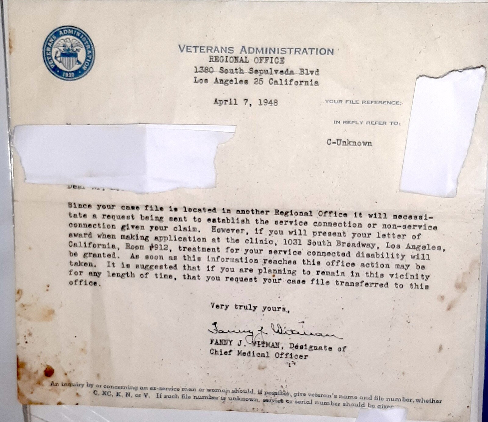Department Of Veterans Affairs Letterhead