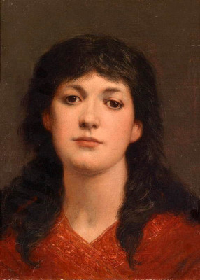 Art Oil painting portrait Lingering charm Middle-aged woman in red ...