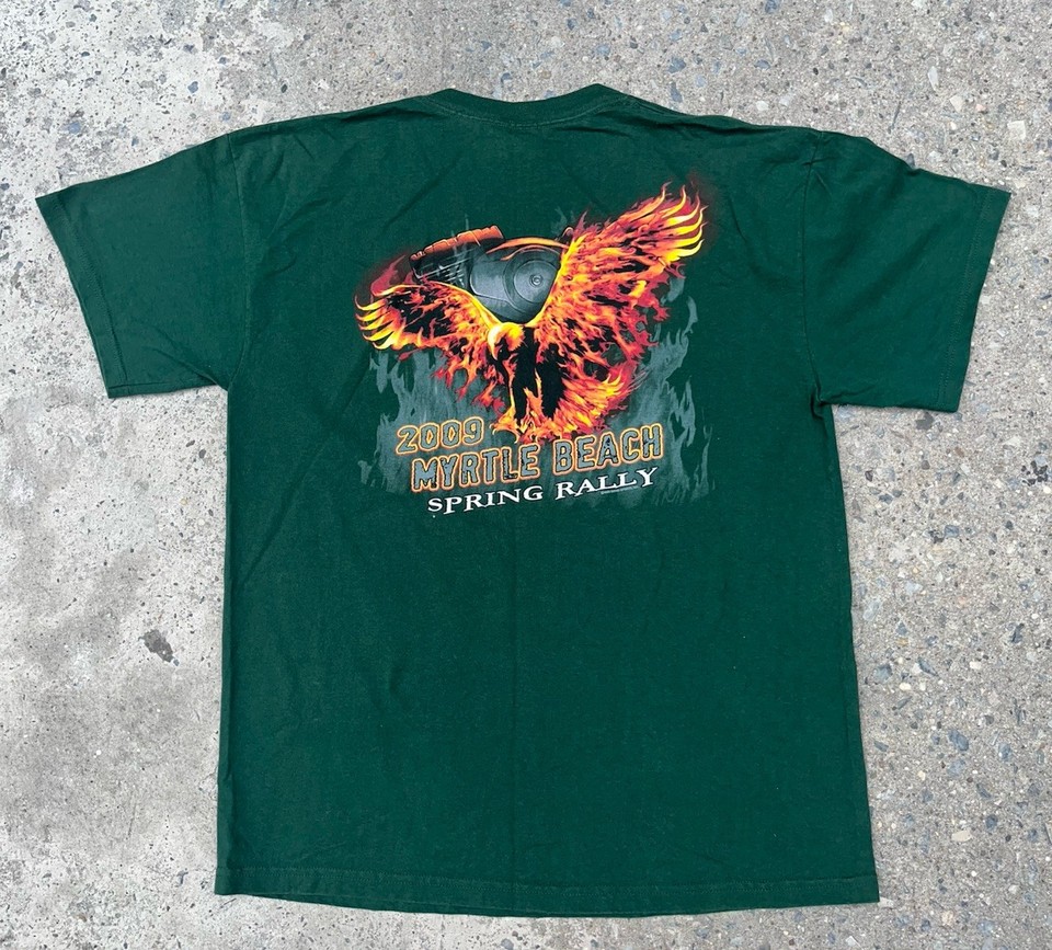 Vintage 2009 Myrtle Beach Spring Rally Eagle Flame Shirt Double Sided L ...
