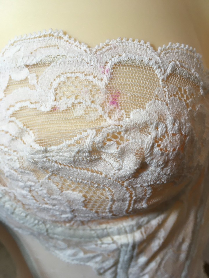 Vtg VANITY FAIR Lace Sheer Mesh Corset Bra Garter Merry Widow 34 34B ...