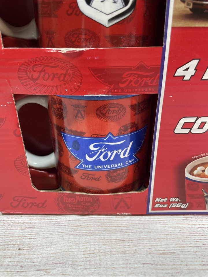 FORD MUG SET 4 BOX COFFEE TEA CUP MSRF NEW UNUSED NO COCOA CAR LOGO ...
