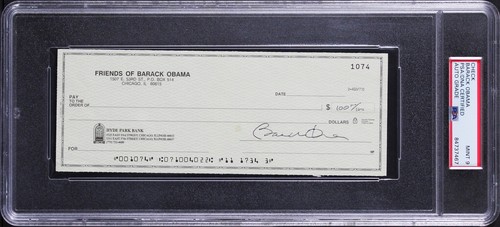 Barack Obama Authentic Signed 3x8 Check Auto Graded Mint 9! PSA/DNA ...