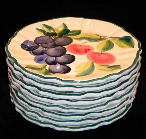 Pizzato Ceramic 9" Salad or Luncheon Plates. Fruit Design. Hand Made in ...
