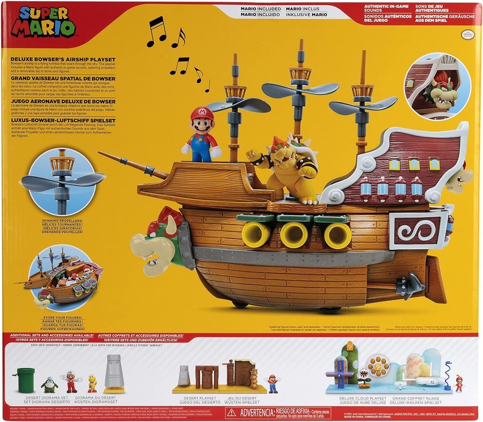 Super Mario Deluxe Bowsers Air Ship Playset with Mario Action Figure ...