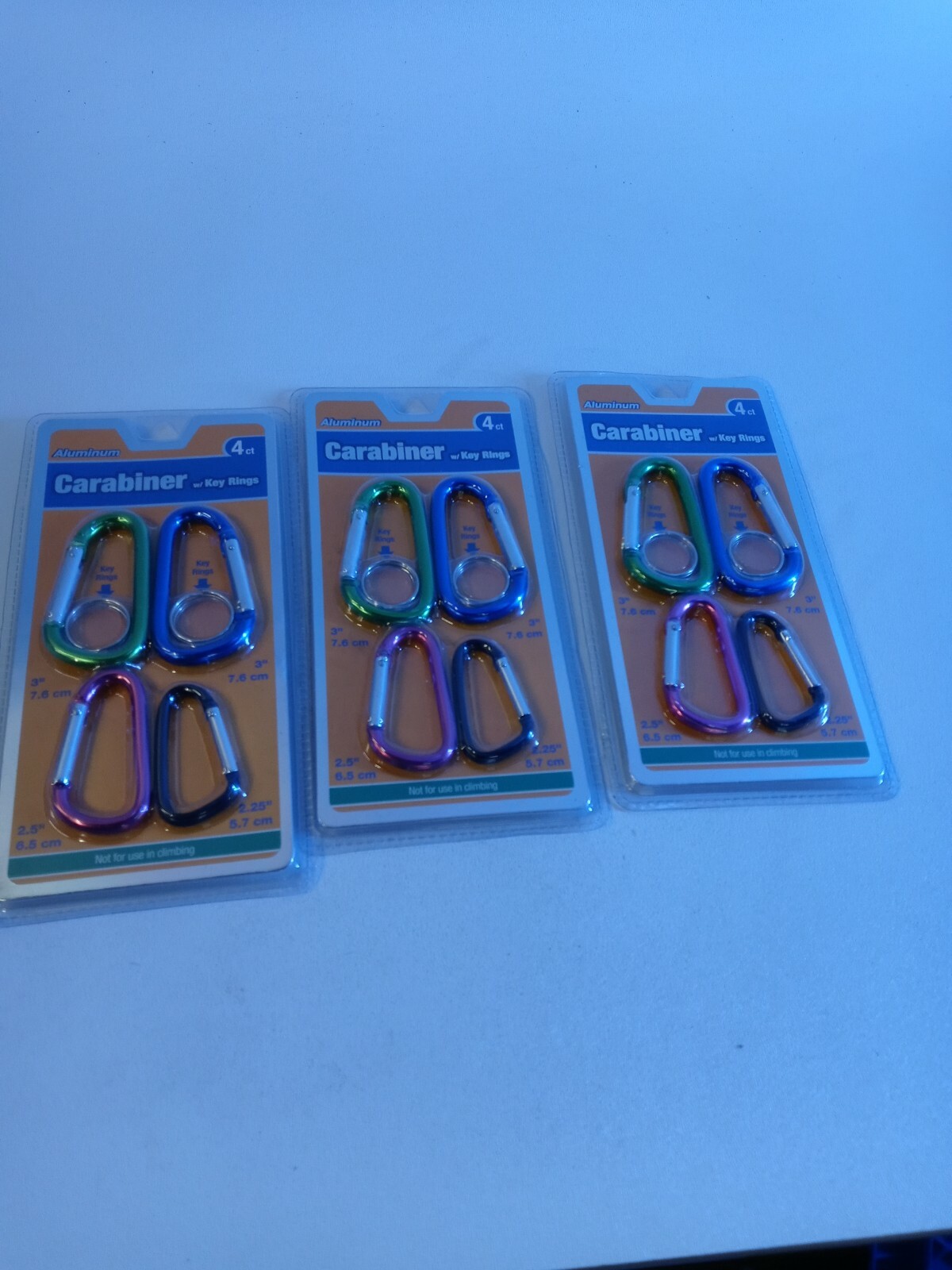 Lot of 3 Aluminum Carabiner With Key Rings Set of 4 Assorted Sizes And ...
