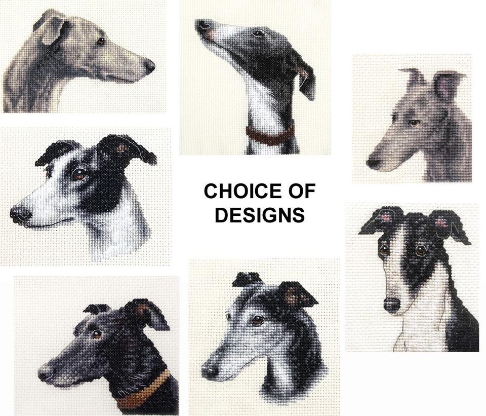 BLACK GREYHOUND dog Full counted cross stitch kit with all materials ...