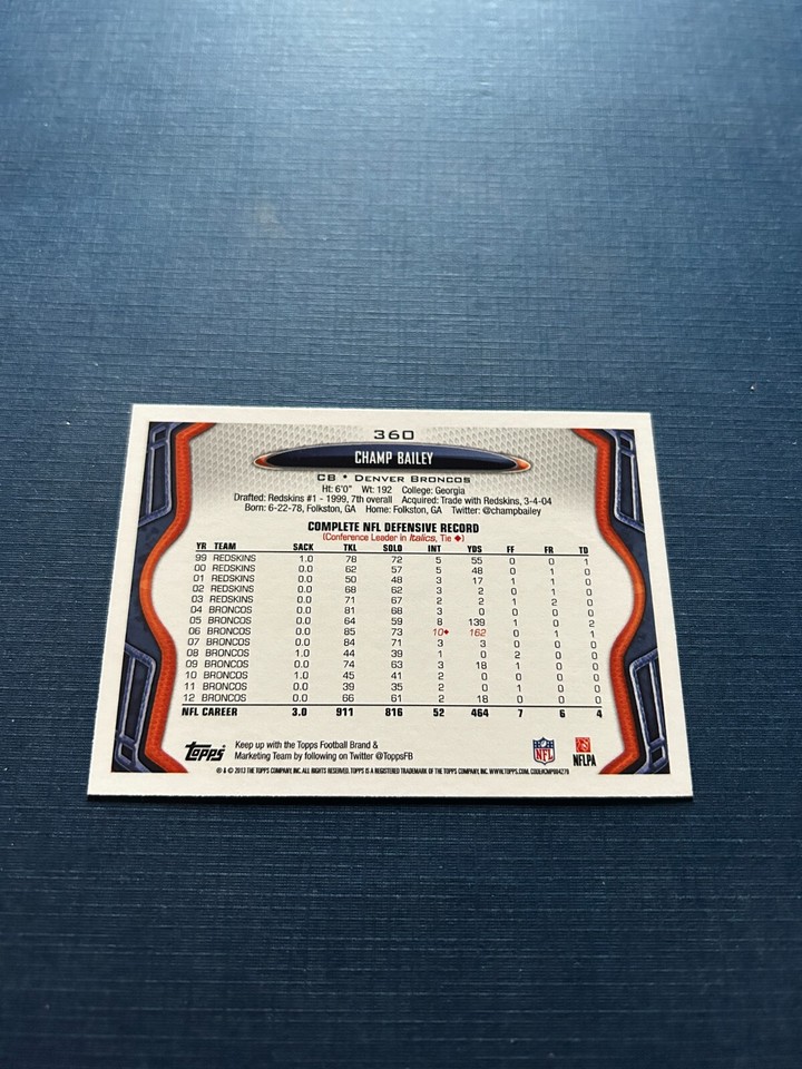 2013 Topps Football Champ Bailey #360 HOF Factory Set Break NM-MT | eBay