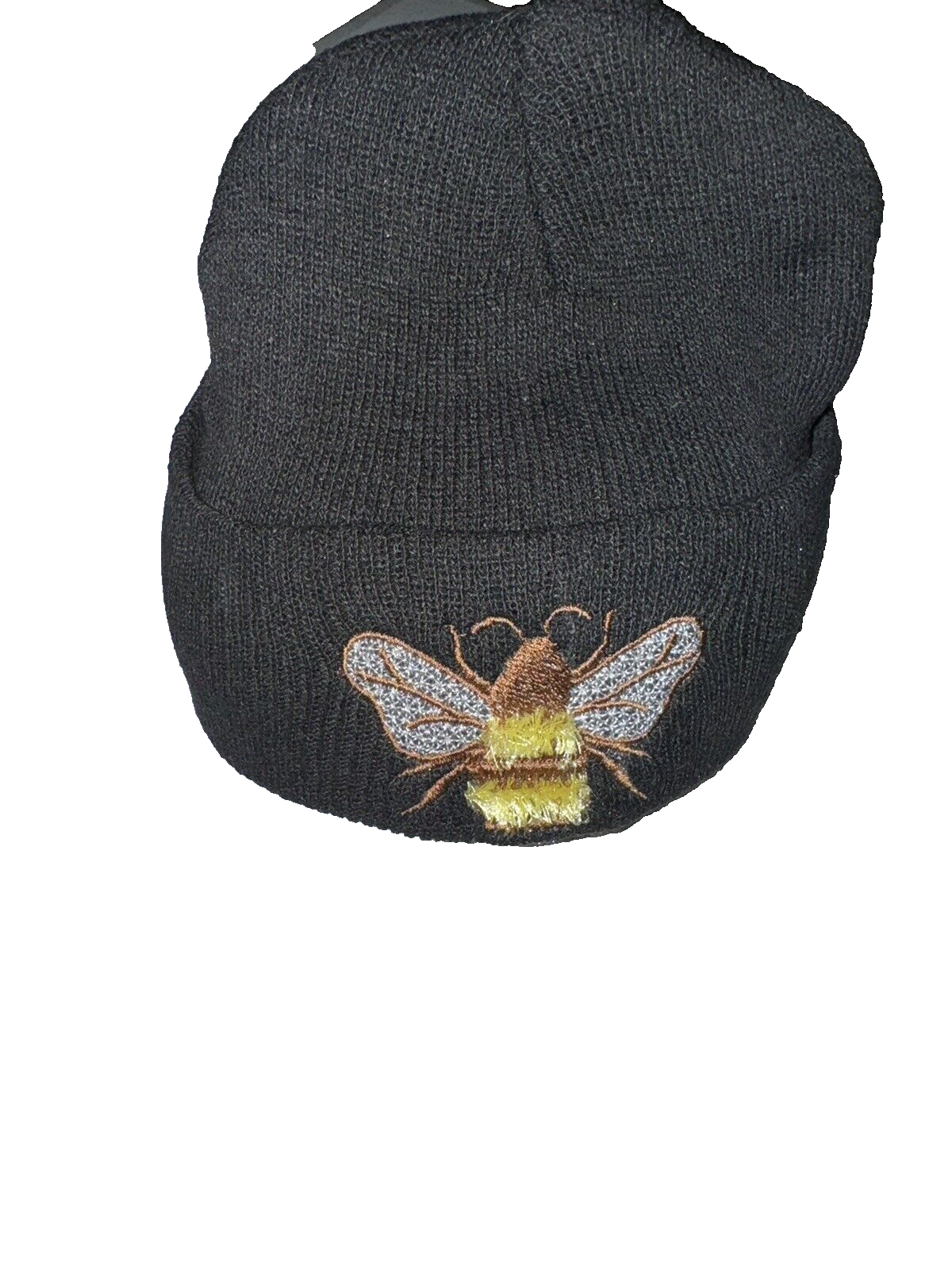 Beanie Hat~Embroidered Fringed Bumble Bee 100% polyester One Size Black ...