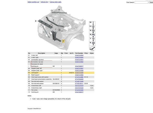 Genuine BMW X3 Radiator Core Bracket Left Support 51647210499 for sale ...