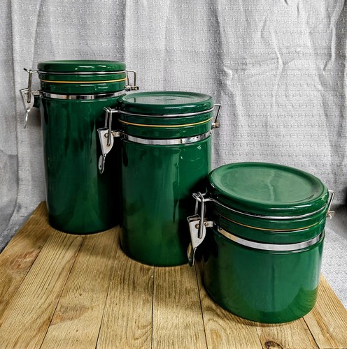 Heavy Duty Forest Green Kitchen Canister With Hinge on Lid (3 Piece Set ...