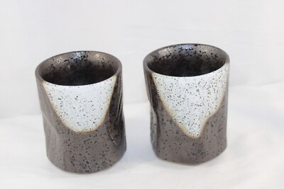 Set 2 Stoneware Japan Handless Mugs Tea Coffee Unmarked Unglazed Rim ...