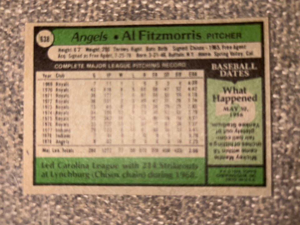 1979 Topps #638 Angels Al Fitzmorris Baseball Card | eBay