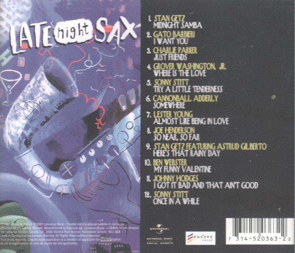 Late Night Sax by Various Artists (CD, Universal) Top Cool Jazz ...