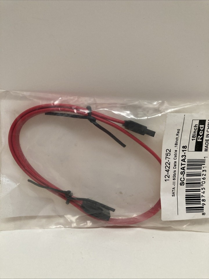 Data Cable 18" SATA Red Straight 180 Degree Angle Connector SC-SATA3-18 ...