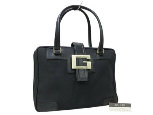 GUCCI Handbag G Logo 001 5155 Black Canvas x Leather Women s Gold ...
