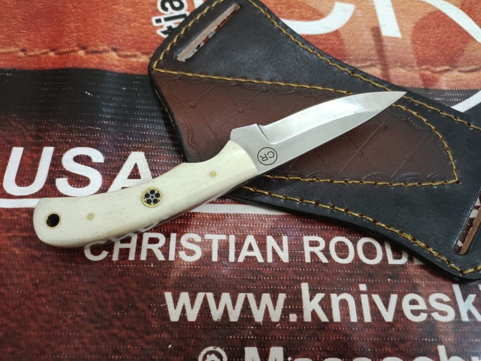 HANDFORGED CUSTOM HUNTING COWBOY SKINNER KNIFE WITH BONE HANDLE&SHEATH ...