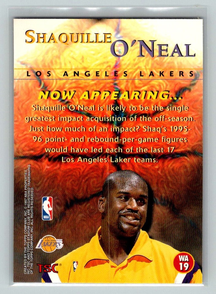 1996 Stadium Club Shaquille O'Neal Welcome Addition Los Angeles Lakers ...