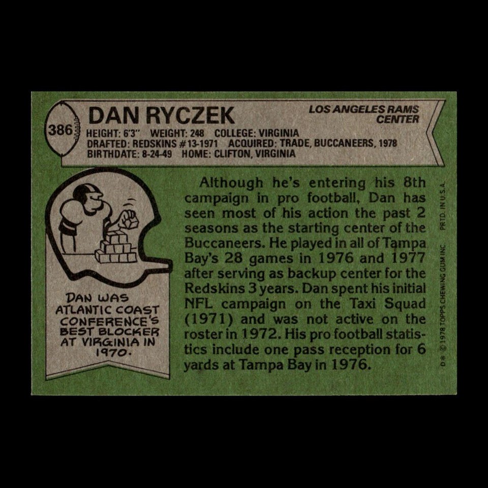 Dan Ryczek 1978 Topps Los Angeles Rams #386 R309C | eBay