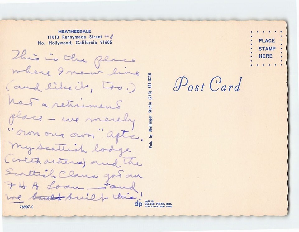 Postcard Heatherdale North Hollywood Los Angeles California USA | eBay