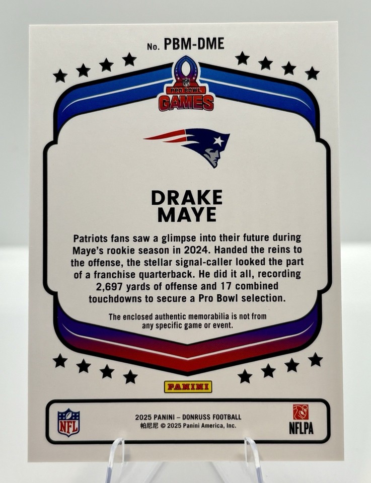 Drake Maye 2025 Donruss Pro Bowl Games Patch New England Patriots #PBM ...