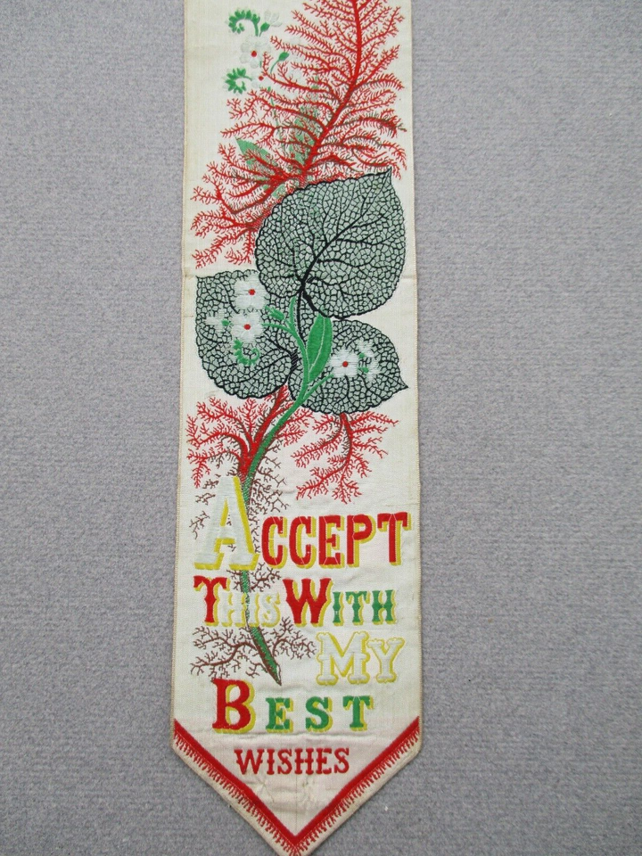 Silk BOOKMARK T E Stevens ACCEPT This with my Best Wishes FERN ...