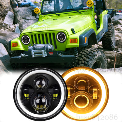 Pair 130W Black 7" Round Led Headlights for Jeep Wrangler 1997-2018 TJ ...