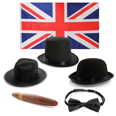 WINSTON CHURCHILL HAT CIGAR BOWTIE FLAG PRIME MINISTER FANCY DRESS ...
