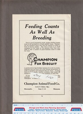 Vintage 1925 CHAMPION FOX BISCUITS Magazine AD ~ ANIMAL FOOD ...