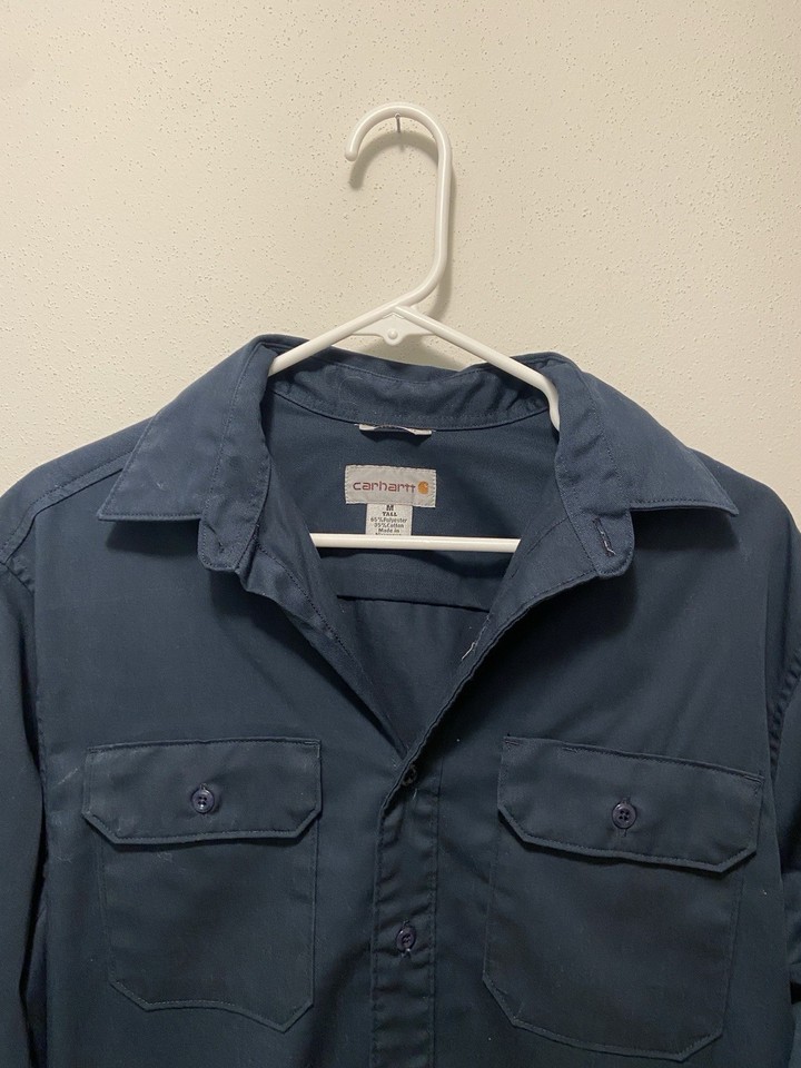 Carhartt Men's Long-Sleeve Twill Work Shirt Navy Size Medium Tall | eBay