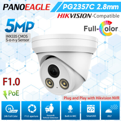 Full Color HIK Compatible 5MP ColorVu POE Outdoor Security Camera MIC ...