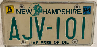 1994 New Hampshire AJV 101 LIVE FREE OR DIE license plate vintage Man ...