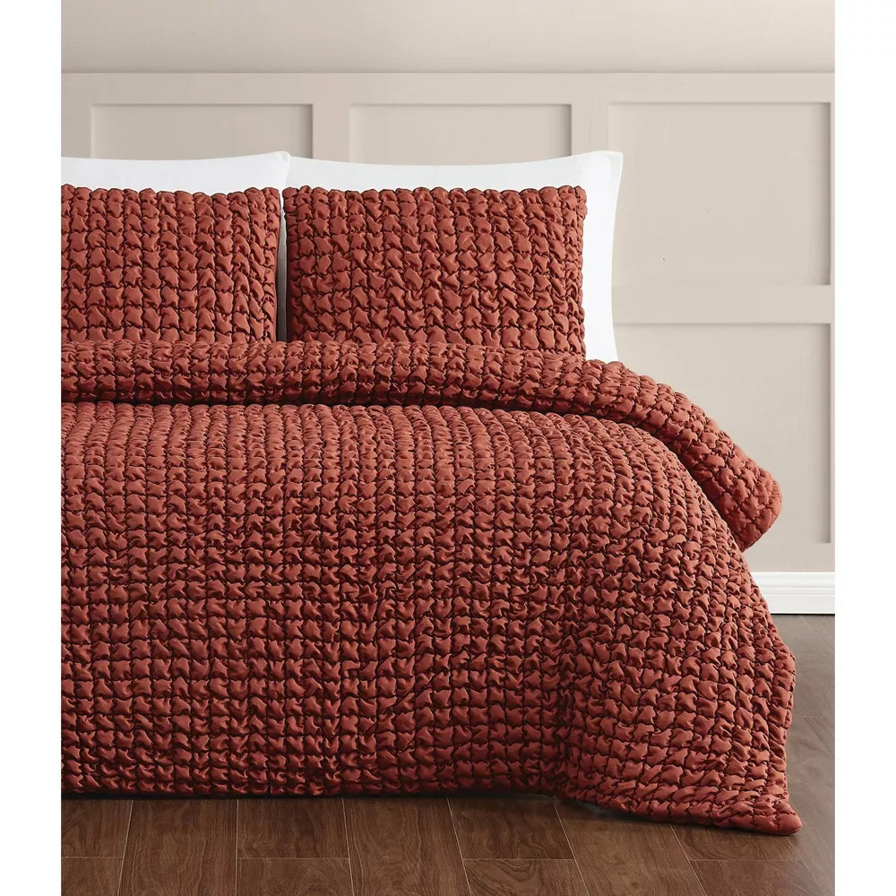 Christian Siriano 3pc Full/Queen NY Textured Puff Comforter Set Rust | eBay