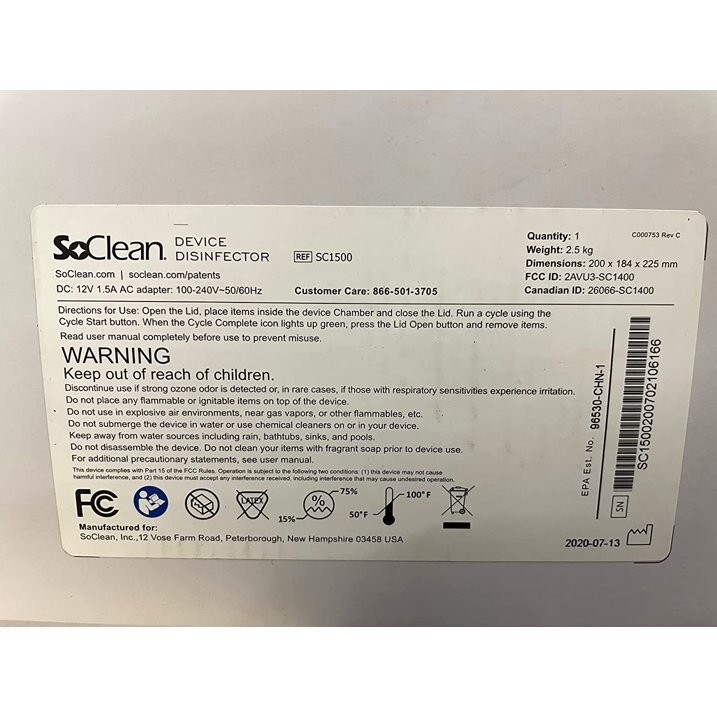 SoClean SC1500 Device Disinfector Kills 99% of Viruses & Bacteria (No ...