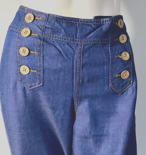 ANTHROPOLOGIE Elevenses Women Wide Leg Pocket Sailor Buttons Denim ...