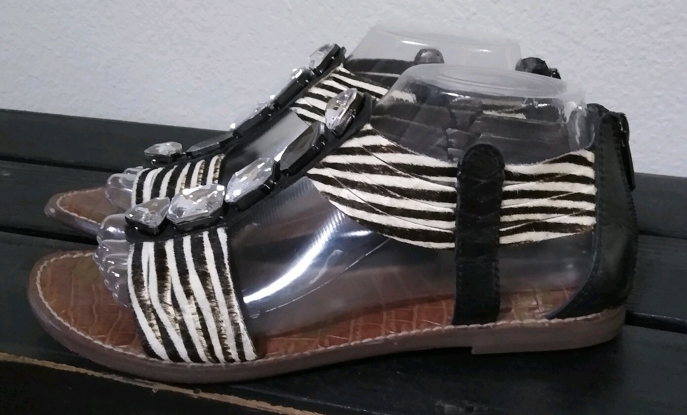 Sam Edelman "Galina" Zebra Print Fur Ankle Strap Gladiator Sandals US7 ...